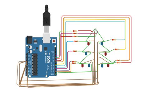 circuit design albero di natale con luci led tinkercad