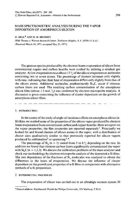 Pdf Mass Spectrometric Analysis During The Vapor Deposition Of