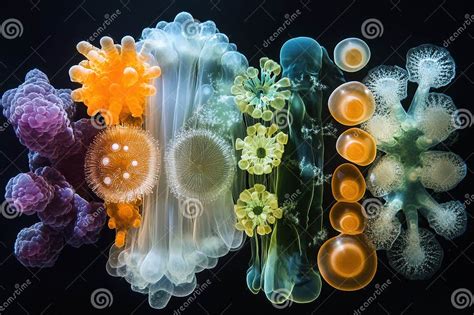 Evolution Of Bacteria Showcasing Diverse Shapes And Colors In A