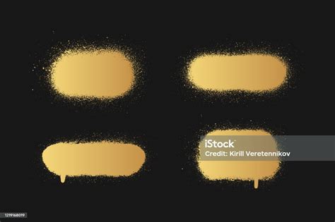황금 스프레이 페인트 프레임 세트입니다 골드 그런 지 낙서 배너입니다 벡터 격리 스텐실 그림입니다 에어 브러시 잉크 점