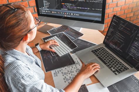 Premium Photo Developing Programmer Reading Computer Codes Development Website Design And
