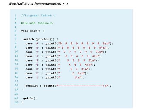 คำสั่ง Switch บทเรียนออนไลน์การเขียนโปรแกรมภาษา C
