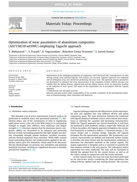 Pdf Optimization Of Wear Parameters Of Aluminium Composites Aa7150 10 Wt Wc Employing