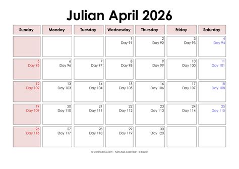 Printable Julian Date Calendar 2026 Julian Date Today