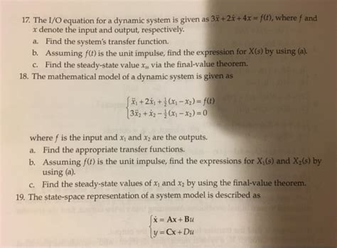solved 17 the i o equation for a dynamic system is given as