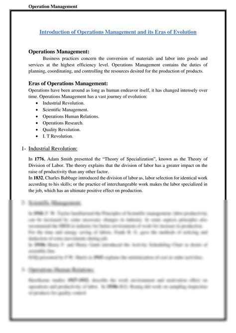 Solution Introduction Of Operations Management And Its Eras Of Evolution Industrialization New