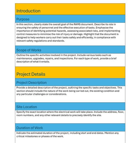 Blank Rams Template Risk Assessment Method Statement Editable Generic Customisable