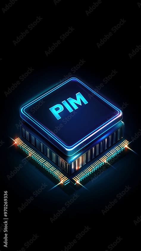 Pim Letters Glowing On Dark Background Image Of Stacked Processing