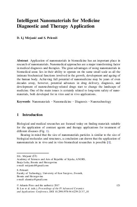 Pdf Intelligent Nanomaterials For Medicine Diagnostic And Therapy Application