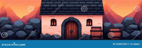 A Pixel Art Medieval Tavern Flat Design Front View Fantasy Roleplay Theme 3d Render