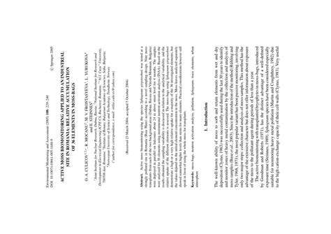 Pdf Active Moss Biomonitoring Applied To An Industrial Site In Romania Relative Accumulation