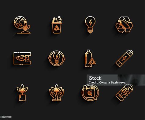 병 지구 지구 공장 바이오 연료 통 바다 플라스틱 오염 을 중지 번개 기호 배터리 및 재활용 아이콘으로 전구를 재활용에 라인