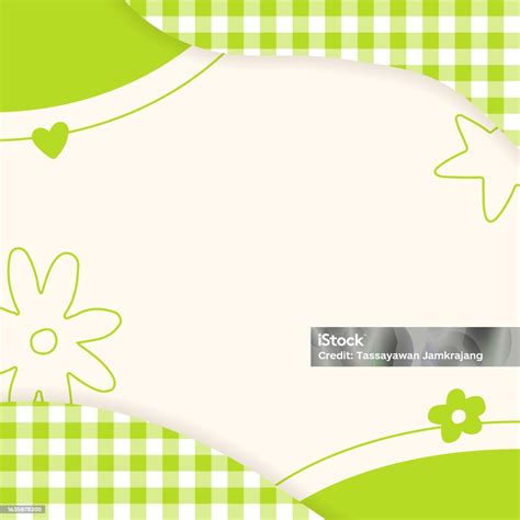 귀여운 파스텔 그린 체크 무늬 깅엄 체크 무늬 하트 플라워 스타 정사각형 포스트 배너 템플릿 프레임 테두리 메모 스티커 메모