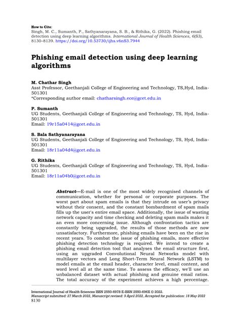 Pdf Phishing Email Detection Using Deep Learning Algorithms