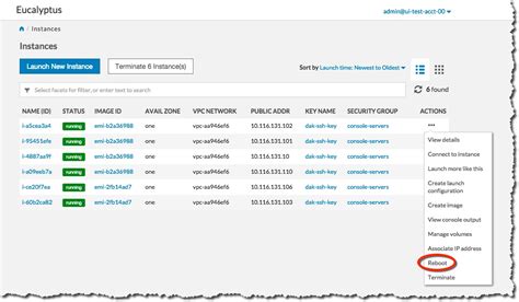 Reboot An Instance With The Management Console Eucalyptus Documentation