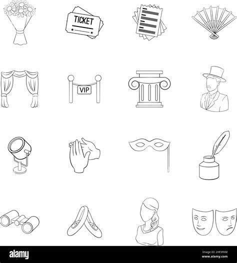 Theatre Set Icons In Outline Style Isolated On White Background Stock Vector Image Art Alamy