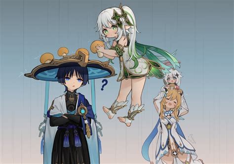 Lumine Scaramouche Paimon Nahida And Wanderer Genshin Impact Drawn By Koebushi Mat