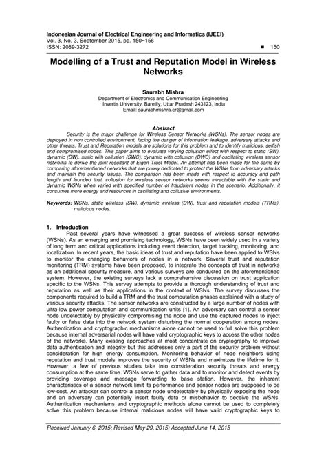 Pdf Modelling Of A Trust And Reputation Model In Wireless Networks