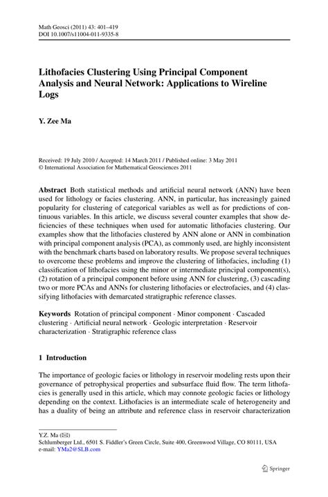 Pdf Lithofacies Clustering Using Principal Component Analysis And