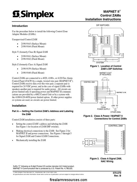 Simplex Mapnet Ii Control Zams Installation Instructions Pdf