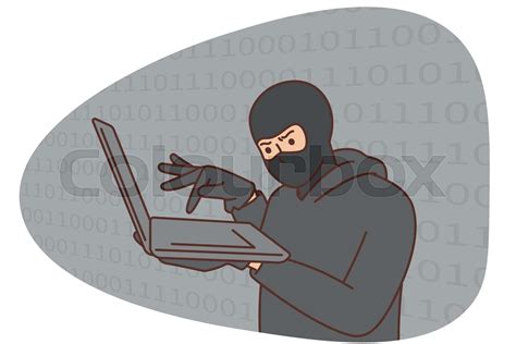Hacker Cybercriminal With Laptop Stealing Users Personal Data Stock