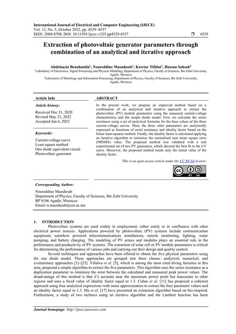 Extraction Of Photovoltaic Generator Parameters Through Combination Of An Analytical And