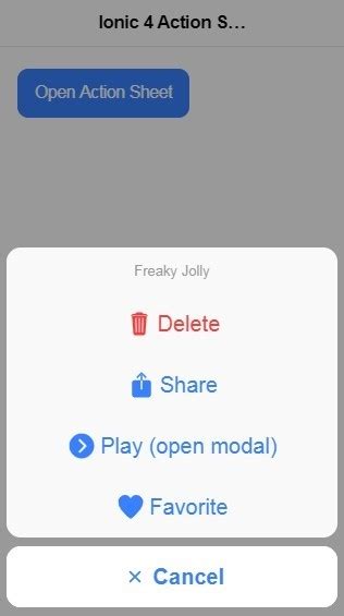 Ionic 4 Bottom Sheet Example Action Menu Sliding Up Without Native Plugin