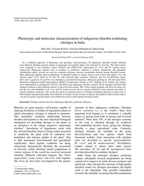 Pdf Phenotypic And Molecular Characterization Of Indigenous Rhizobia Nodulating Chickpea In India