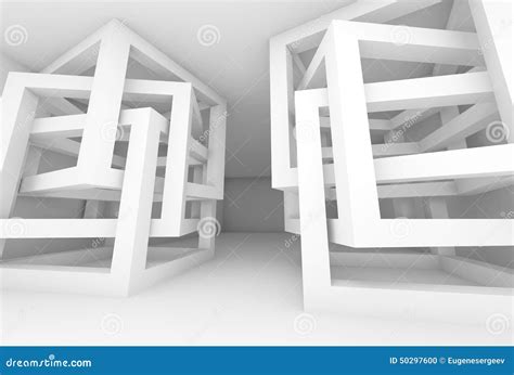 Abstract 3d White Modern Interior With Chaotic Cubes Stock Illustration Illustration Of Empty