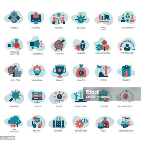 비즈니스 기술 및 관리 아이콘 세트입니다 아이콘 컬렉션입니다 플랫 벡터 그림 비즈니스에 대한 스톡 벡터 아트 및 기타 이미지 비즈니스 성공 개발 Istock