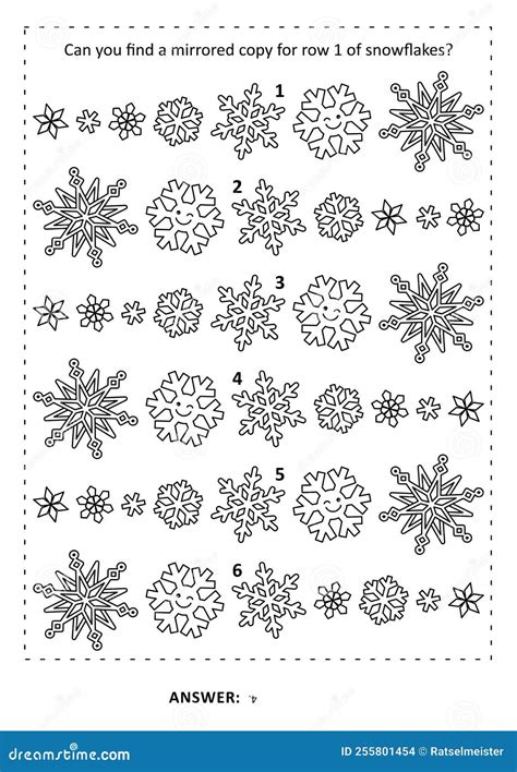 Winter Puzzle And Coloring Page With Rows Of Snowflakes Can You Find