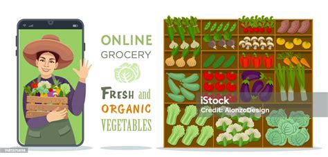 농장 상점 현지 노점 시장 야채 판매 유기농 식품 야채 상자를 들고 있는 젊은 여성 슈퍼마켓에 대한 스톡 벡터 아트 및 기타 이미지 Istock