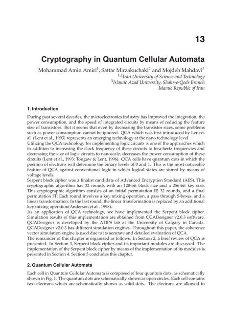 Pdf Cryptography In Quantum Cellular Automata