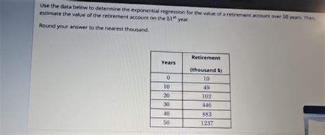 solved use the data below to determine the exponential