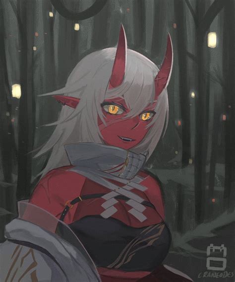 Rule 34 Akumi Female Oni Oni Horns Red Skin Virtual Youtuber Vyugen White Hair Yellow Eyes
