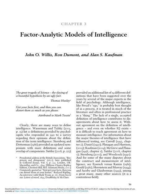Factor Analytic Model Of Intelligence Pdf Psychological Concepts