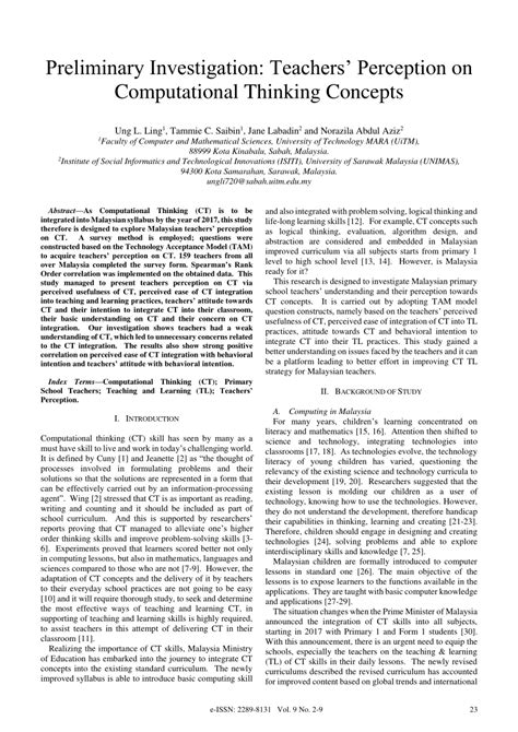 Pdf Preliminary Investigation Teachers Perception On Computational Thinking Concepts