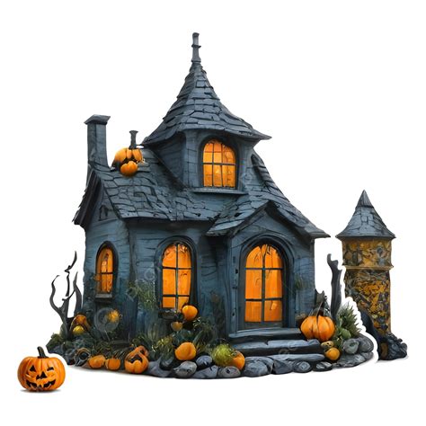 Halloween Haunted House With A Smiley Pumpkin Happy Halloween Cartoon Halloween Sticker Png