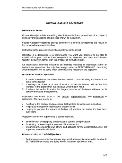 Writing Learning Objectives Pdf Learning Curriculum