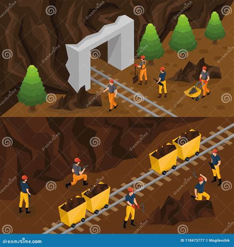 Isometric Coal Extraction Industry Horizontal Banners Stock Vector Illustration Of Extraction