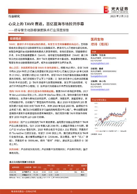 经导管主动脉瓣膜置换术行业报告：心尖上的tavr赛道
