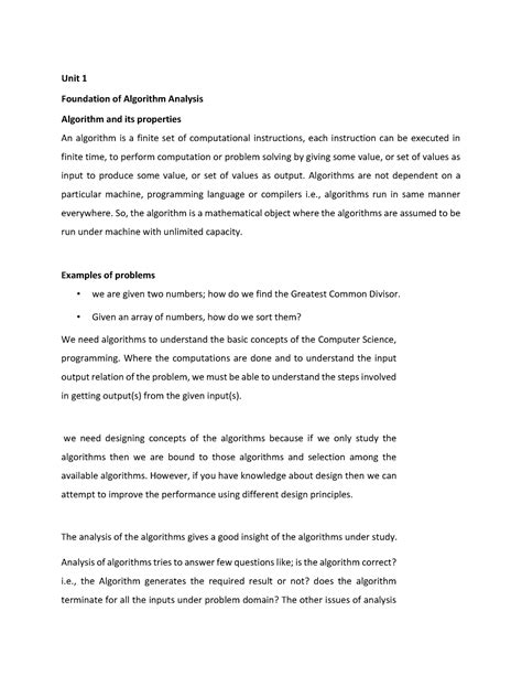 Daa Ascol Notes Notes For Design And Analysis Of Algorithms Unit 1 Foundation Of Algorithm