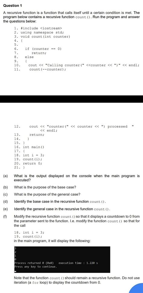 Solved Question 1 A Recursive Function Is A Function That