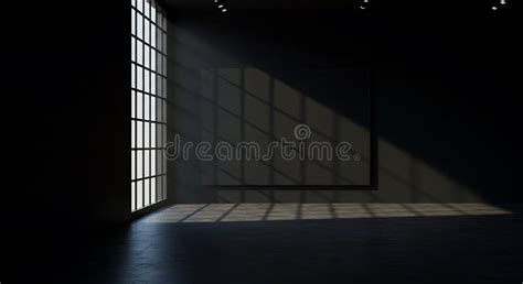 Dimly Lit Room With A Large Grid Window Casting Shadows On The Floor