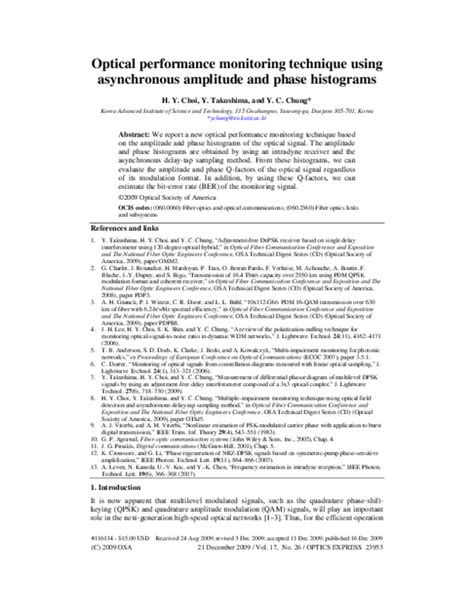 pdf optical performance monitoring technique using asynchronous