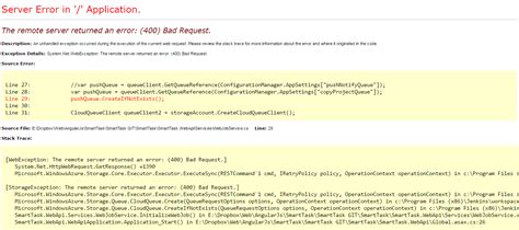 c azure storage emulator error on creation of queue stack overflow