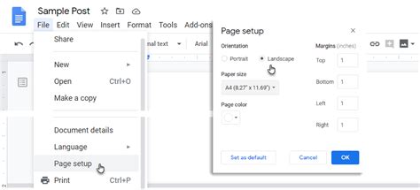 How To Change The Page Orientation In Google Docs To Landscape