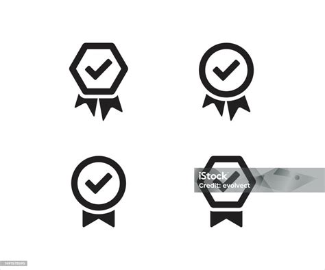 품질 아이콘 수상 및 보증 기호 리본 수상 품질 인증서 메달 인감 스탬프 인증 체크 표시 신뢰 수상 기호 벡터 일러스트레이션 고객에 대한 스톡 벡터 아트 및 기타 이미지