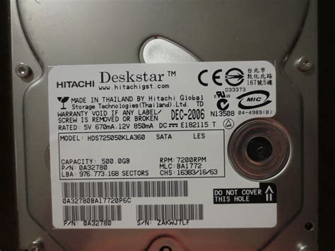 Hitachi HDS725050KLA360 PN:0A32780 MLC:BA1772 500gb Sata - Effective ...