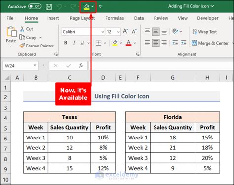 How To Add The Fill Color Icon To The Quick Access Toolbar In Excel